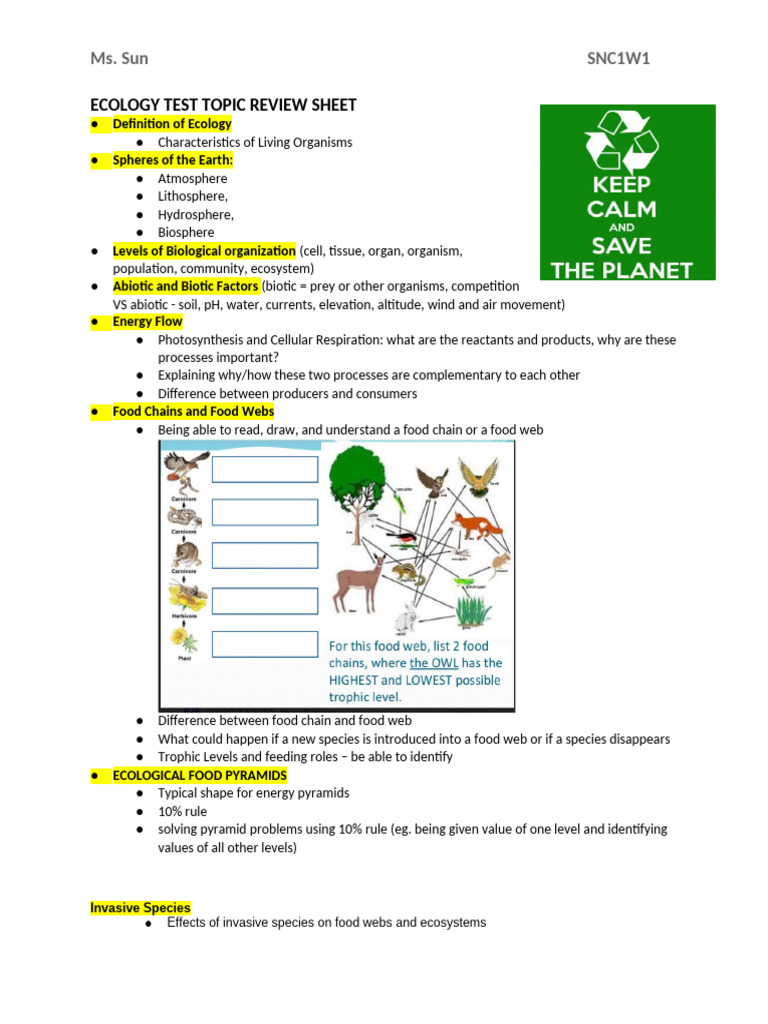 Ecology Test Review: Key Concepts & Cycles | PDF | Ecosystem | Food Web