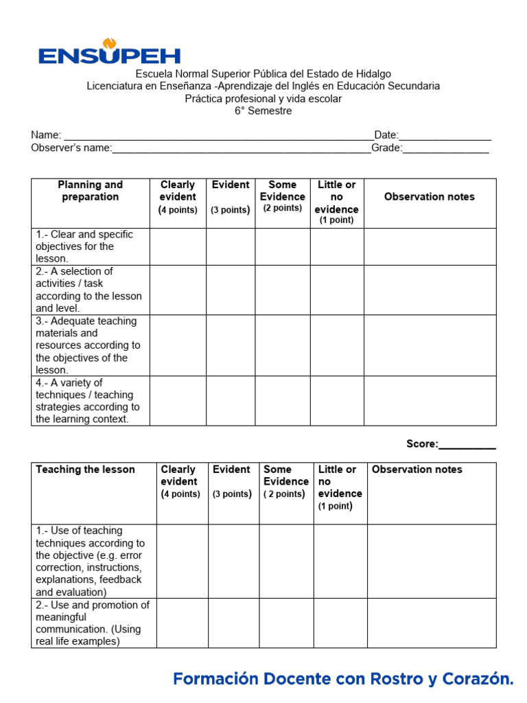 Class Observation Rubric | PDF | Teachers | Pedagogy
