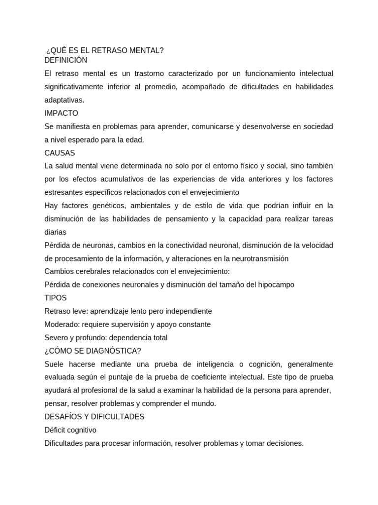 Retrasó Mental | PDF | Salud mental | Discapacidad intelectual
