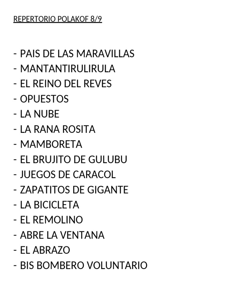 Repertorio Polakof: Obras Infantiles | PDF