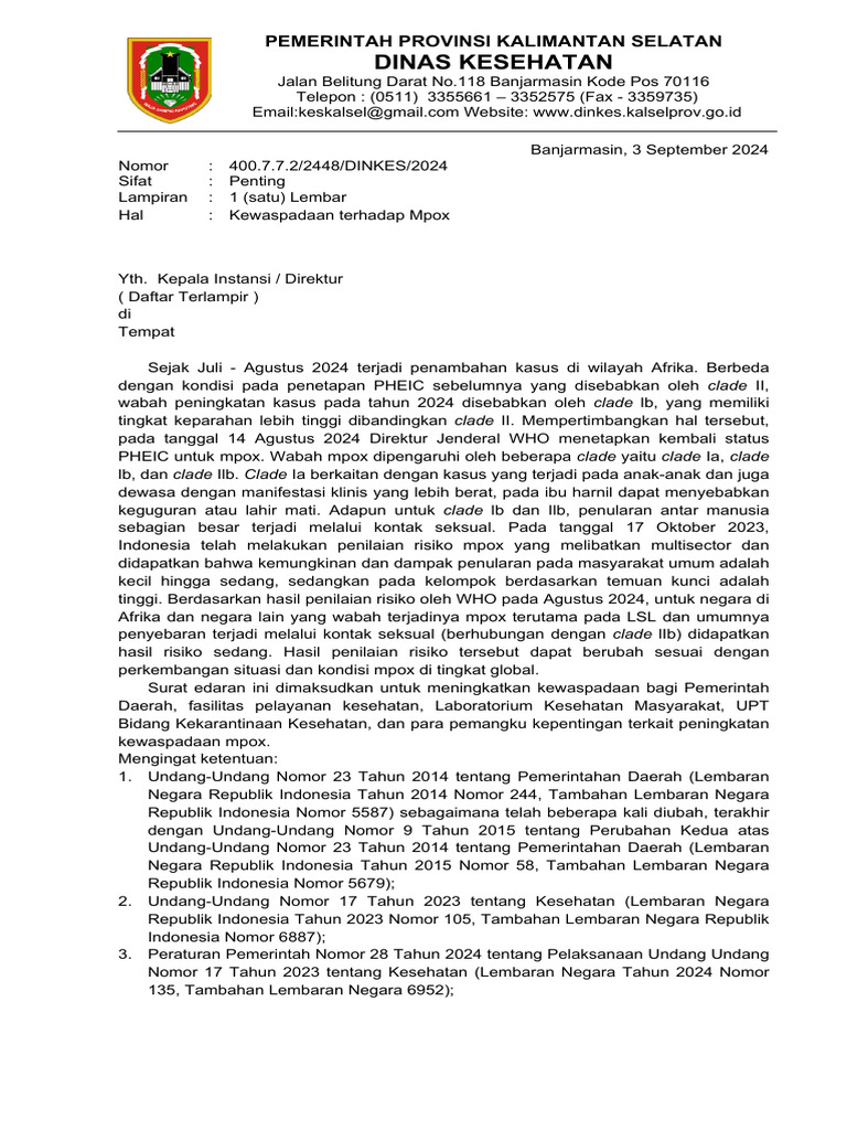 Kewaspadaan Mpox - Kalsel | PDF