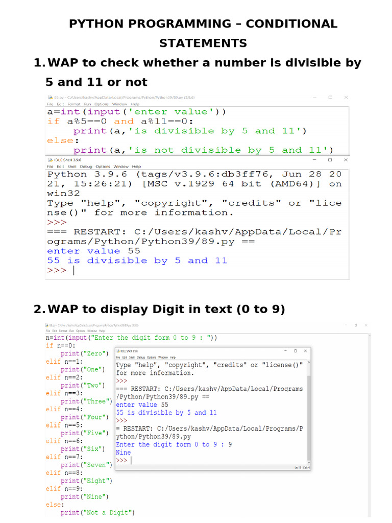 Class Xi Practical Conditional Statements (1) 2 | PDF