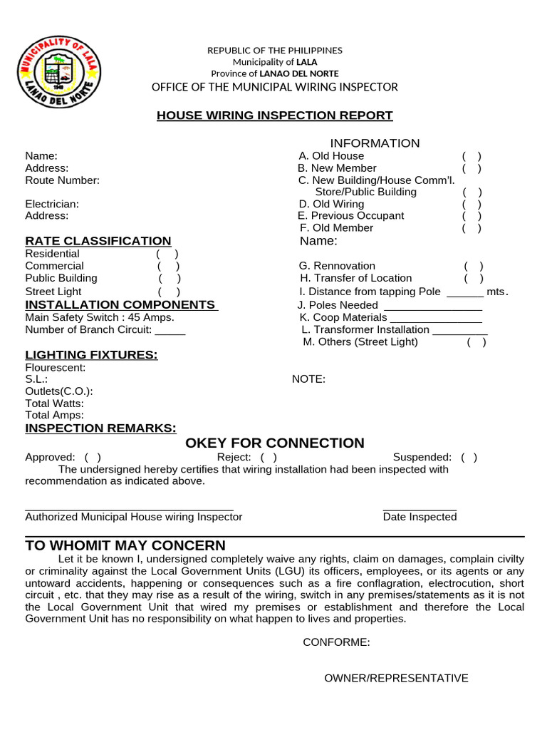 House Wiring Inspection Report Template | PDF | Electrical Wiring ...