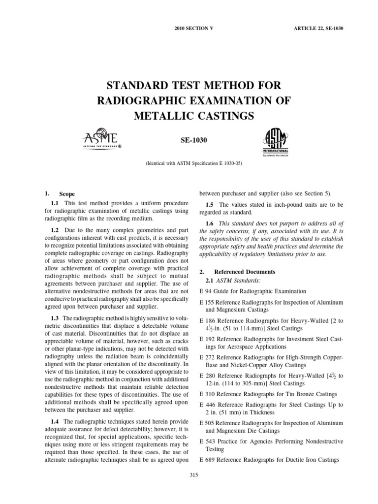 Asme Art. 22 Se1030-Rt of Metallic Castings | PDF | Nondestructive ...