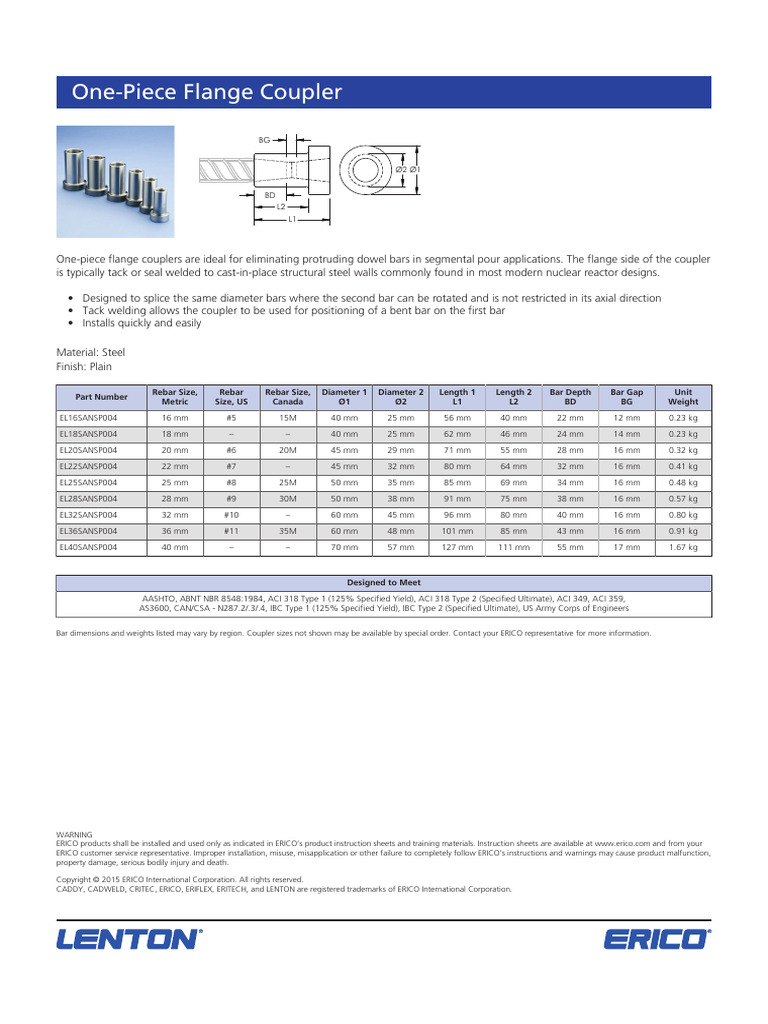 Lenton Once Piece Flange Coupler | PDF