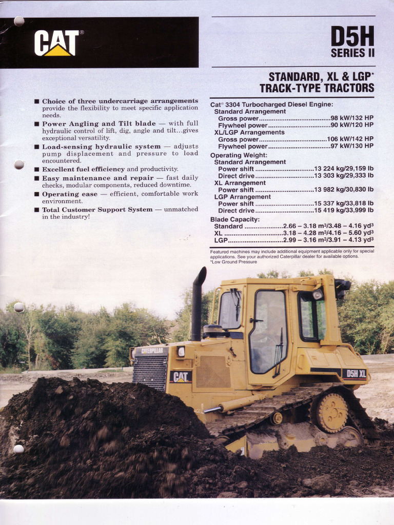 Caterpillar D5H XL Specification PDF | PDF | Horsepower | Clutch