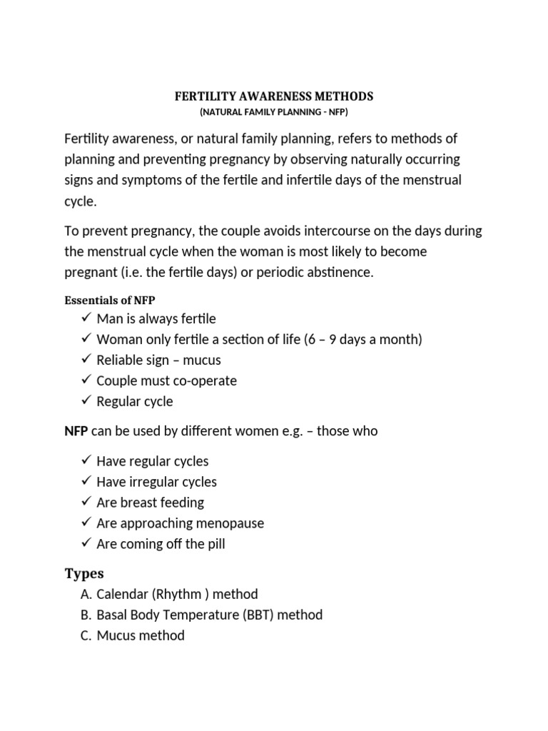 Fertility Awareness Methods | PDF | Reproduction | Gynaecology