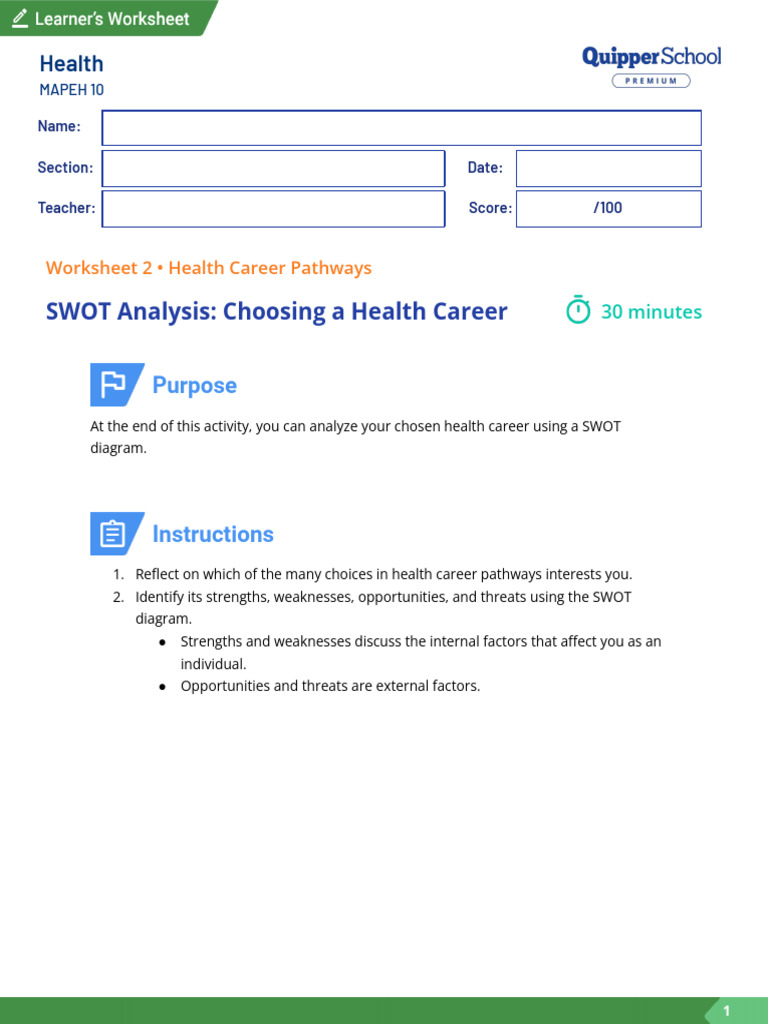 Health: SWOT Analysis: Choosing A Health Career | PDF | Swot Analysis ...