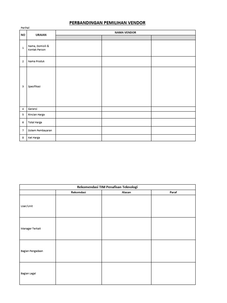 Contoh Perbandingan Pemilihan Vendor | PDF