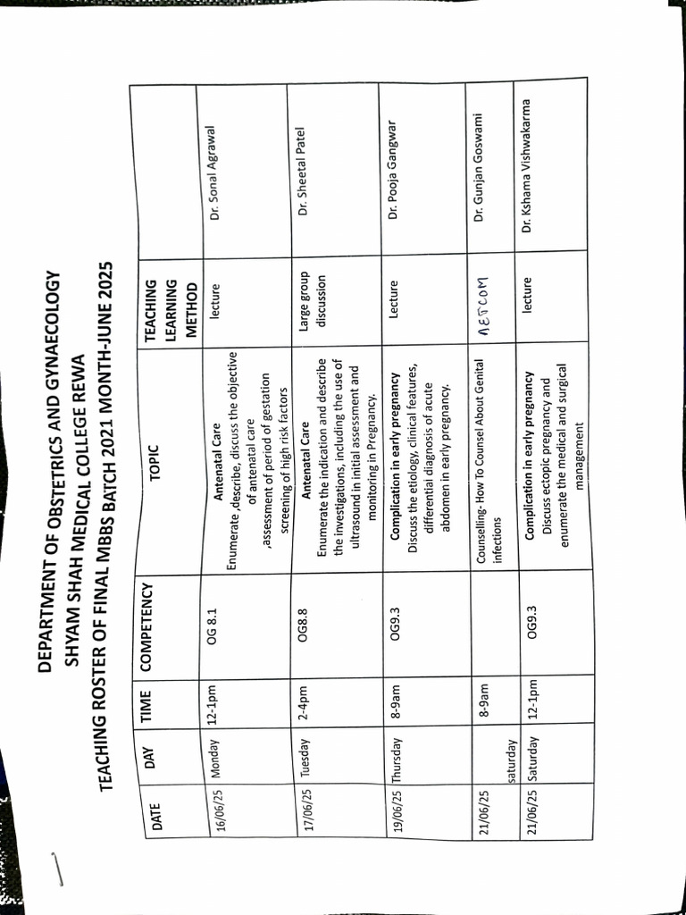 June Teaching Roster 2025 | PDF