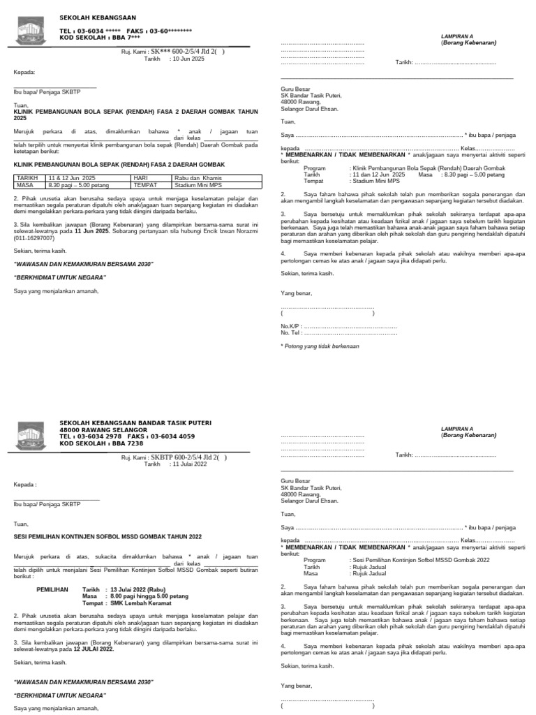 SURAT MAKLUMAN IBU BAPA Program | PDF