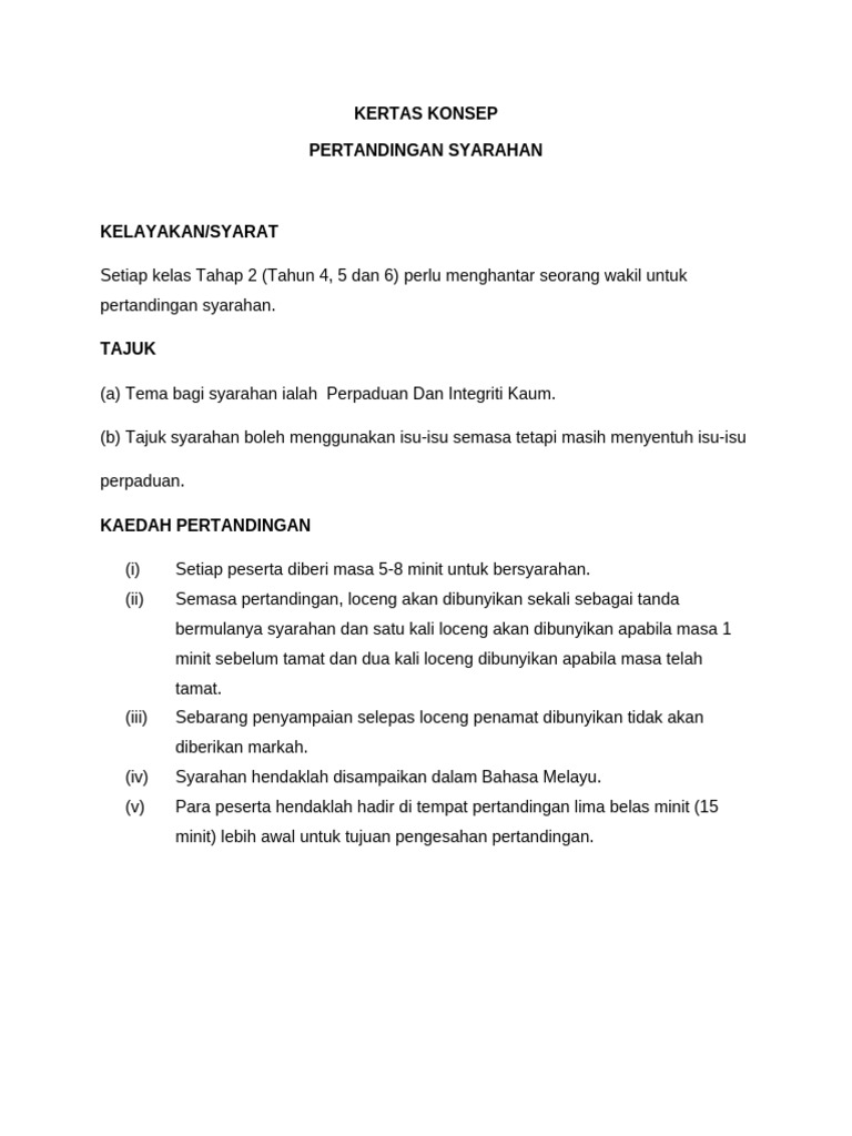 Kertas Konsep Pertandingan Syarahan 2023 | PDF