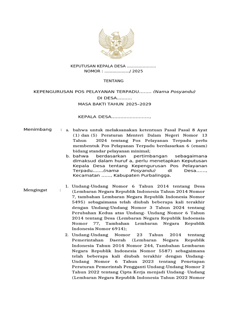 Format SK Kepengurusan Posyandu Desanew) | PDF