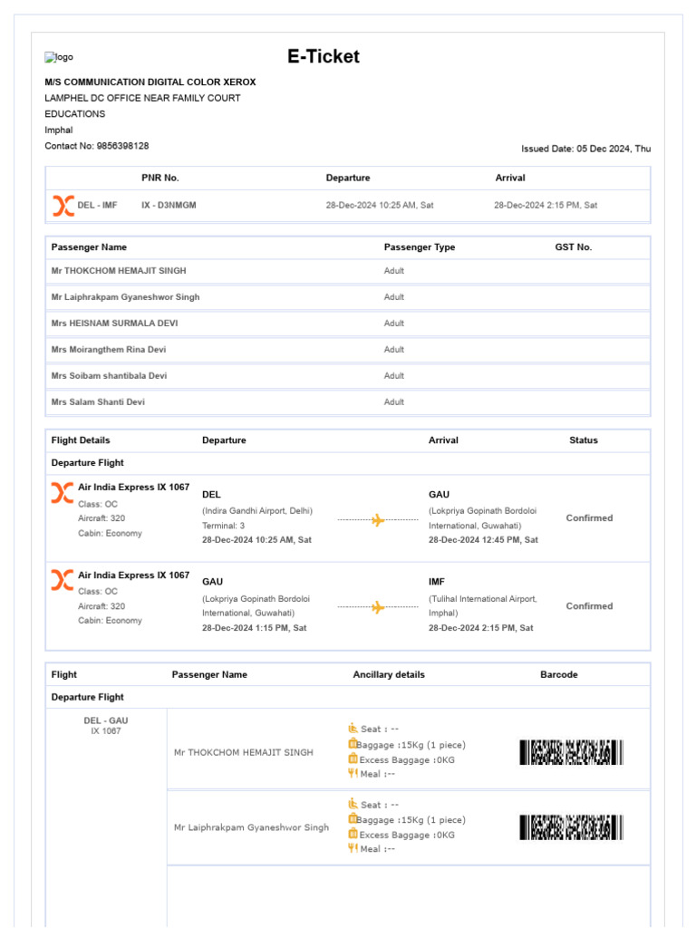 Del 2 Imf On 28th Dec. 2024 6 Passenger - Surmala Group | PDF | Aviation | Transport