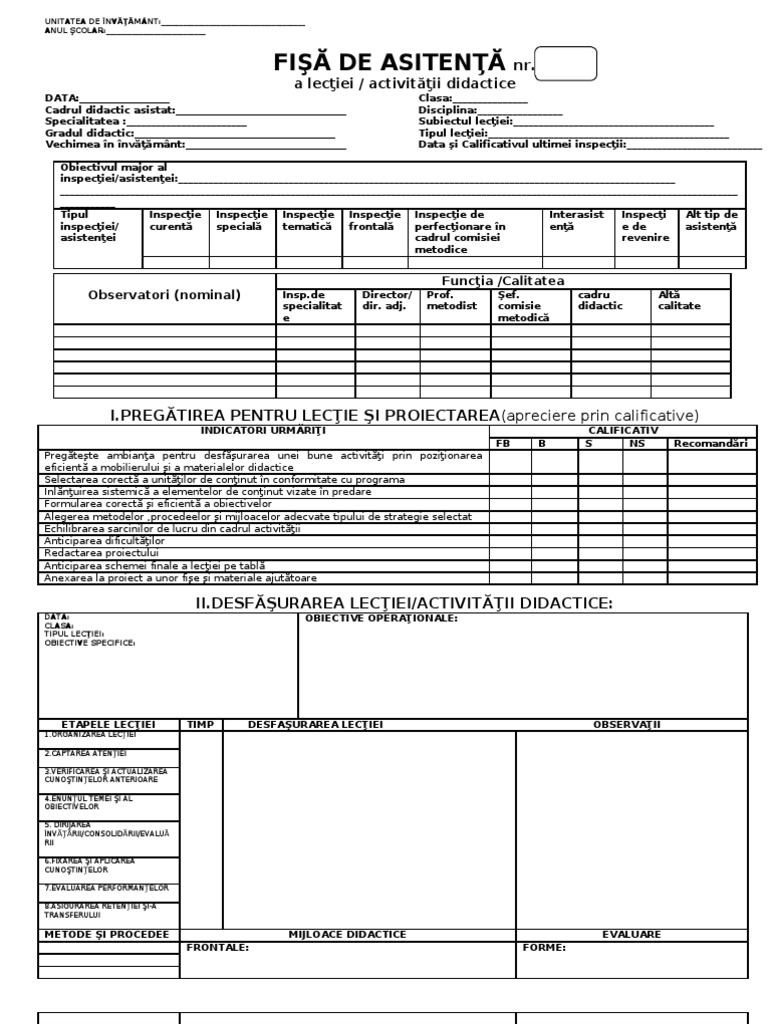 Model Fisa de Asistenta | PDF