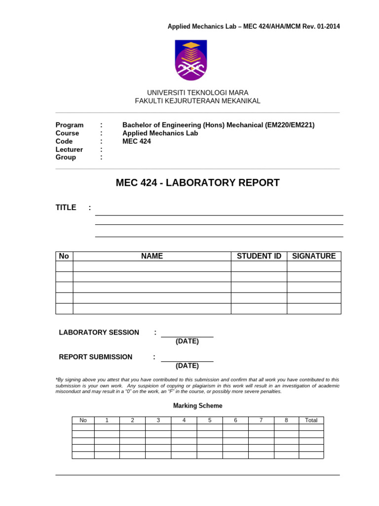 Laboratory Report Cover | PDF