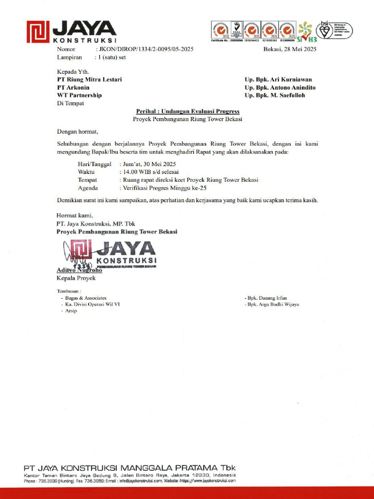 Undangan Evaluasi Progress (Signed) | PDF