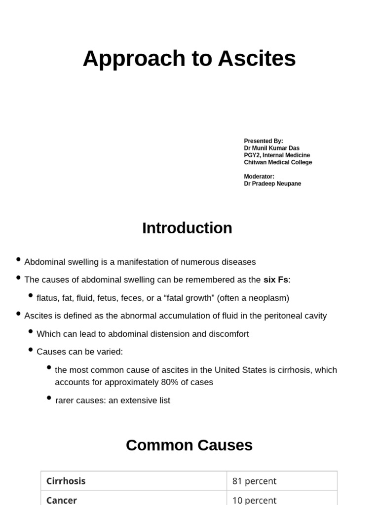 Approach To Ascites | PDF | Cirrhosis | Medical Specialties