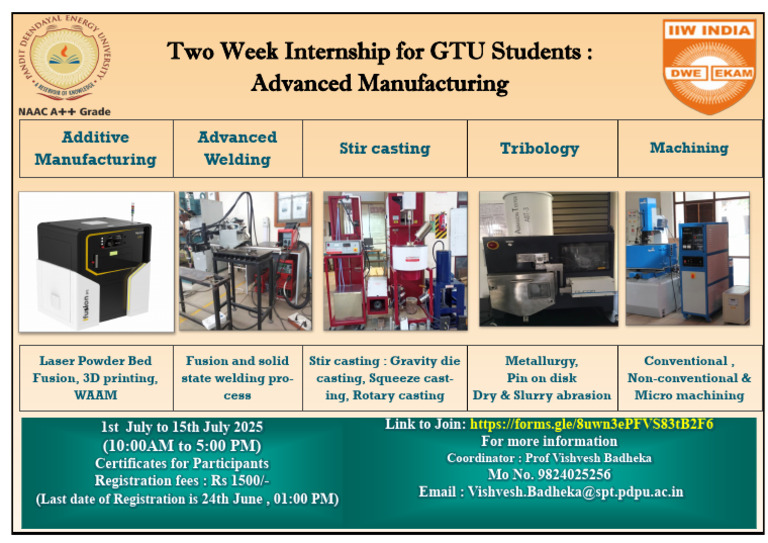 Advanced Manufacturing Internship 2025 | PDF