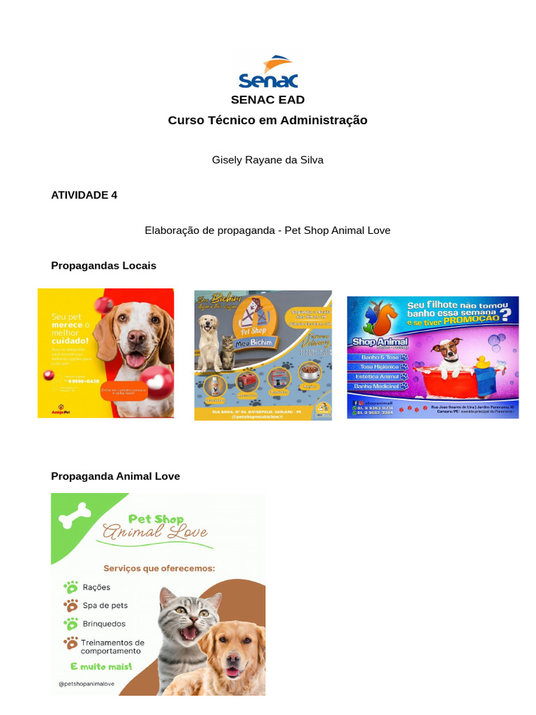 Propaganda para Pet Shop Animal Love | PDF