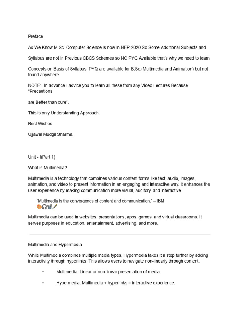 Multimedia and Animation M.SC CS MDU | PDF | Data Compression | Multimedia