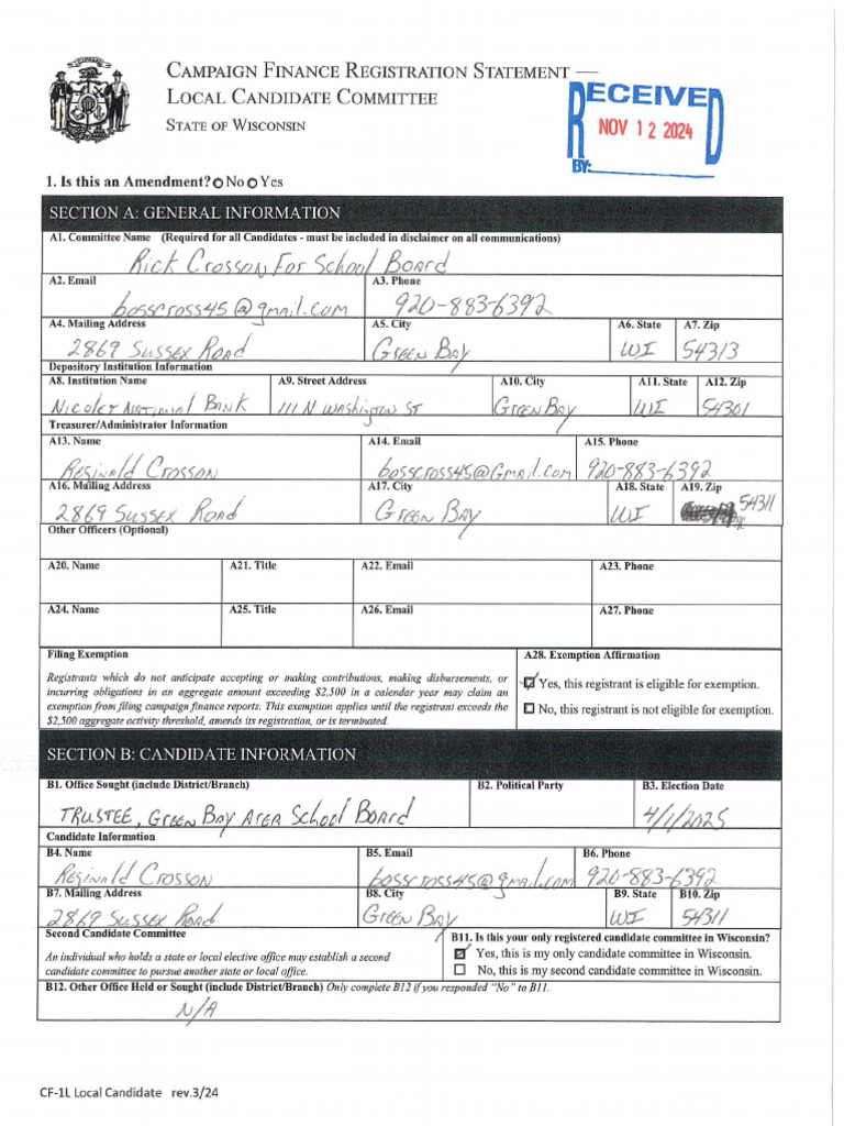 2025 Campaign Registration Statement - Rick Crosson | PDF