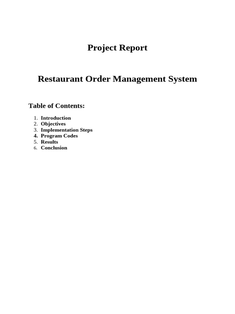 Restaurant Order System Project Report | PDF | Object Oriented ...