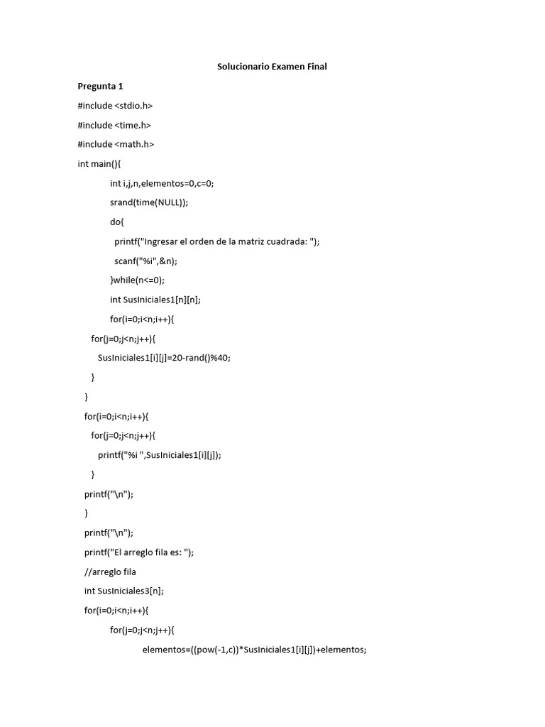 Solucionario Examen Final | PDF | Programación de computadoras | Datos de computadora