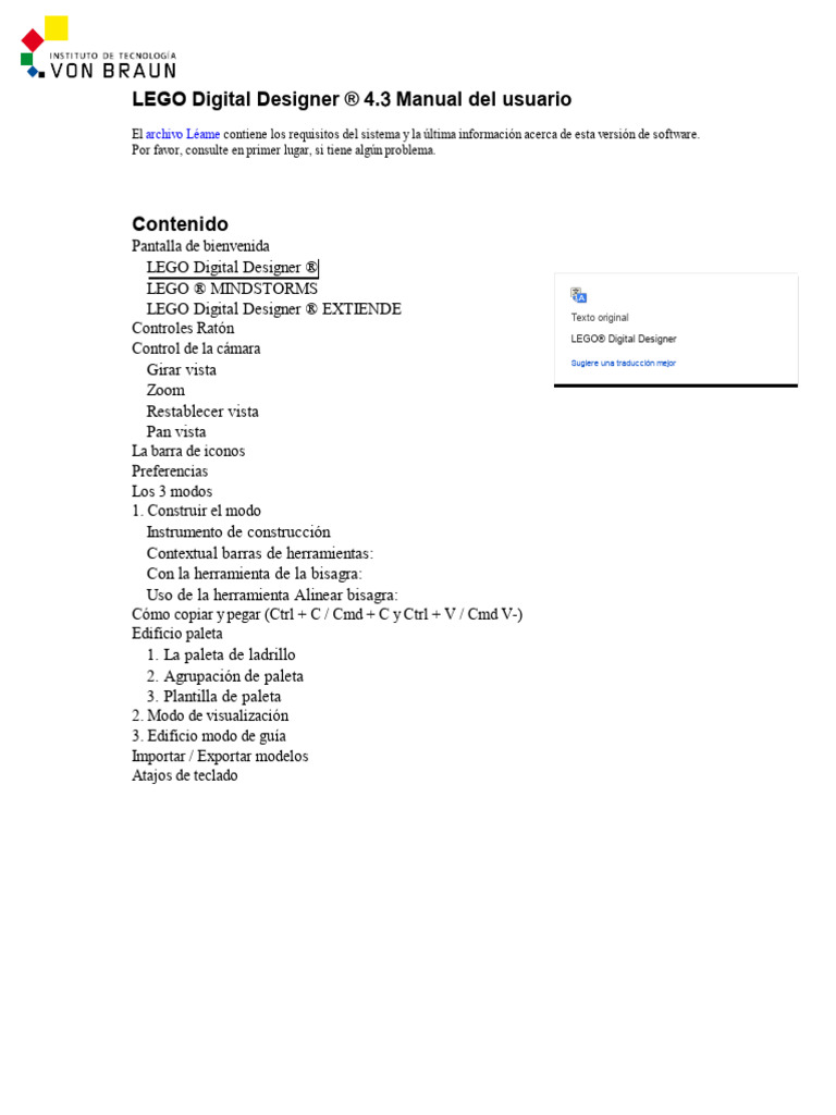 LEGO Digital Designer - Manual | PDF | Botón (Computación) | Informática