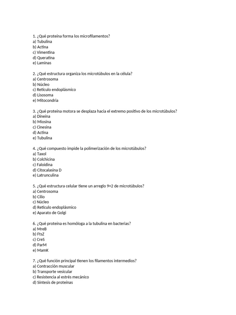 preguntas sobre citoesqueleto | PDF