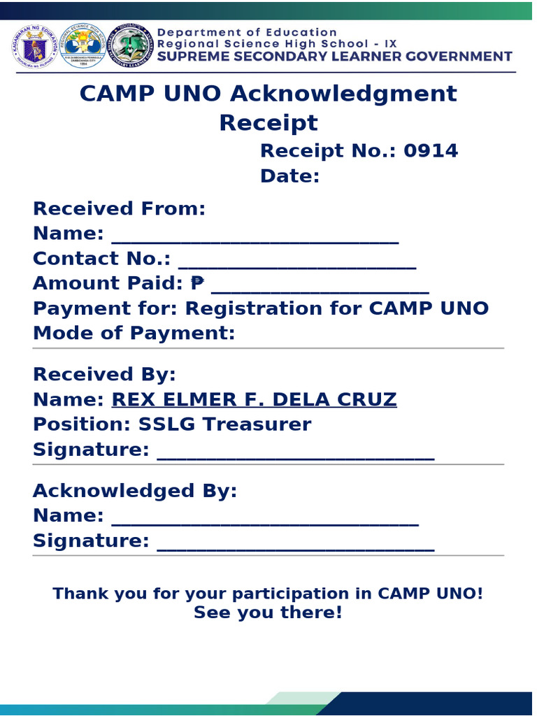 Camp Uno Acknowledgment Receipt | PDF