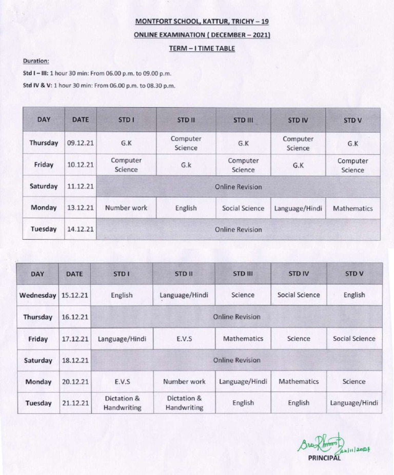 Term-1 Time Table JR School New | PDF