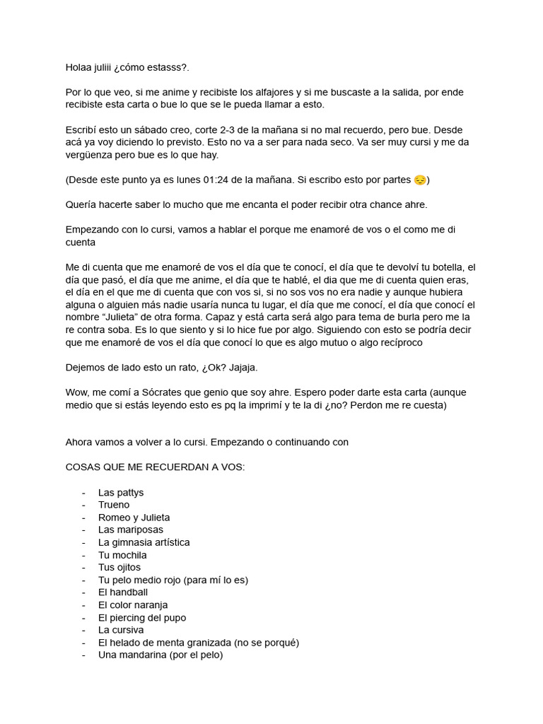 Carta Juli, Valentin No Leas Esto Cldo | PDF