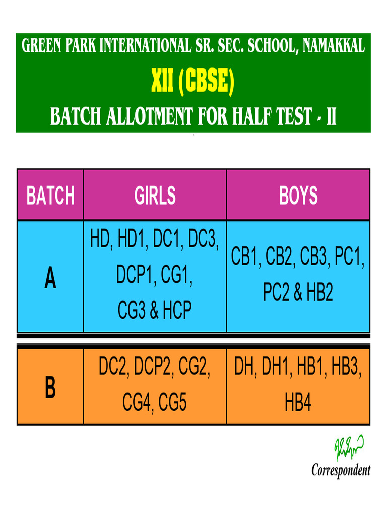 Batch Allotment - XII CBSE | PDF