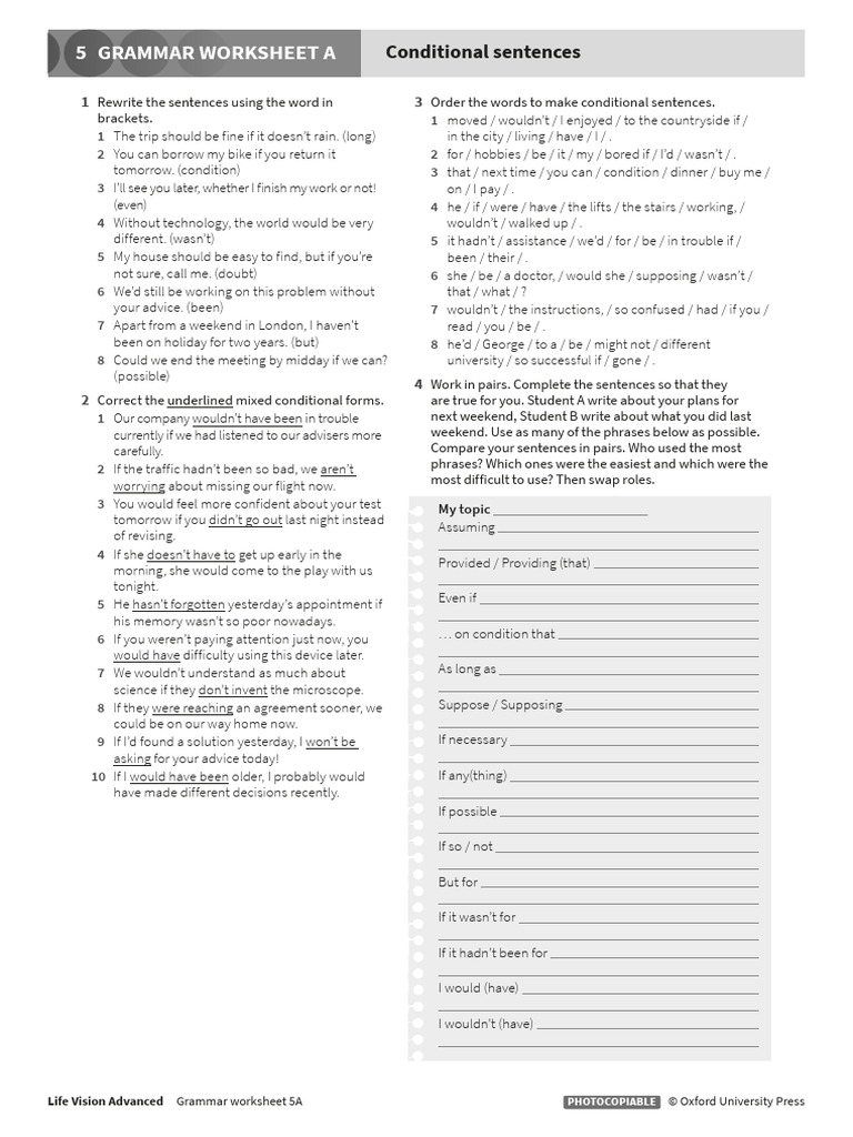 Life Vision Adv Gram Worksheet A U5 | PDF