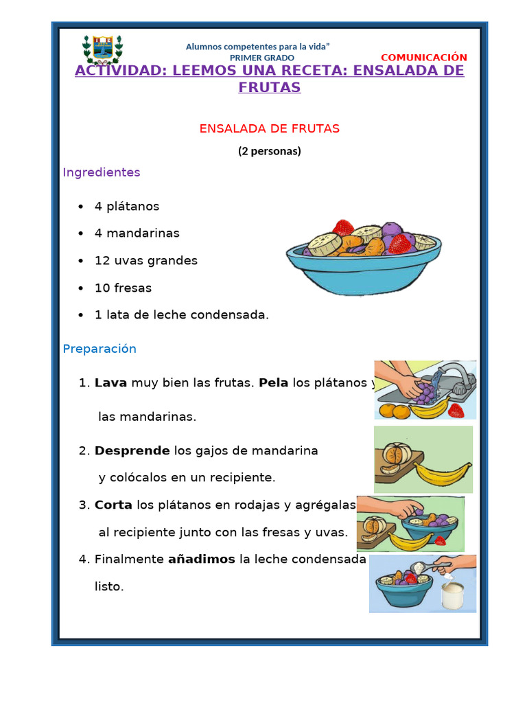 ENSALADA DE FRUTAS ESTUDIANTE | PDF | ensalada | Fruta