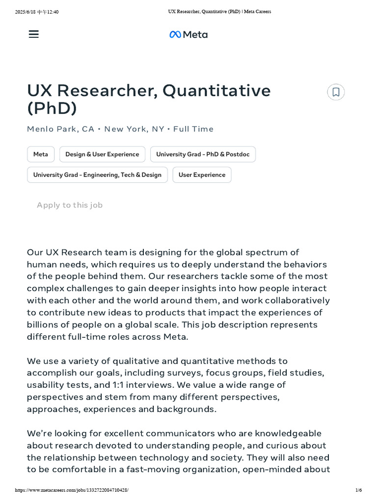 Quantitative UX Researcher (PhD) Role | PDF | Disability | Discrimination