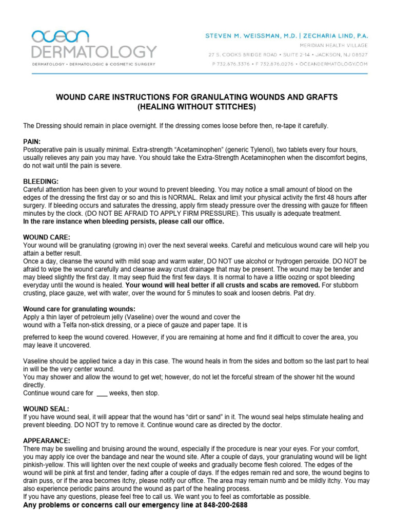 Wound Care Instructions For Granulating Wounds and Grafts Healing ...