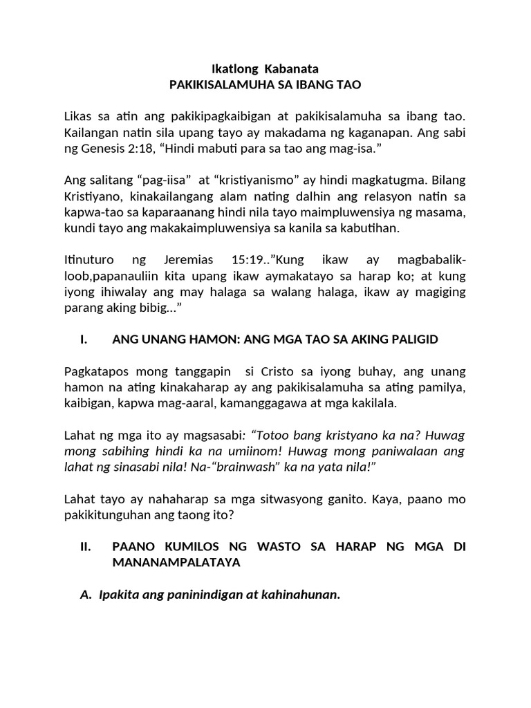 Post Encounter Pagpapatatag Lesson 3 Pakikisalamuha Sa Ibang Tao | PDF