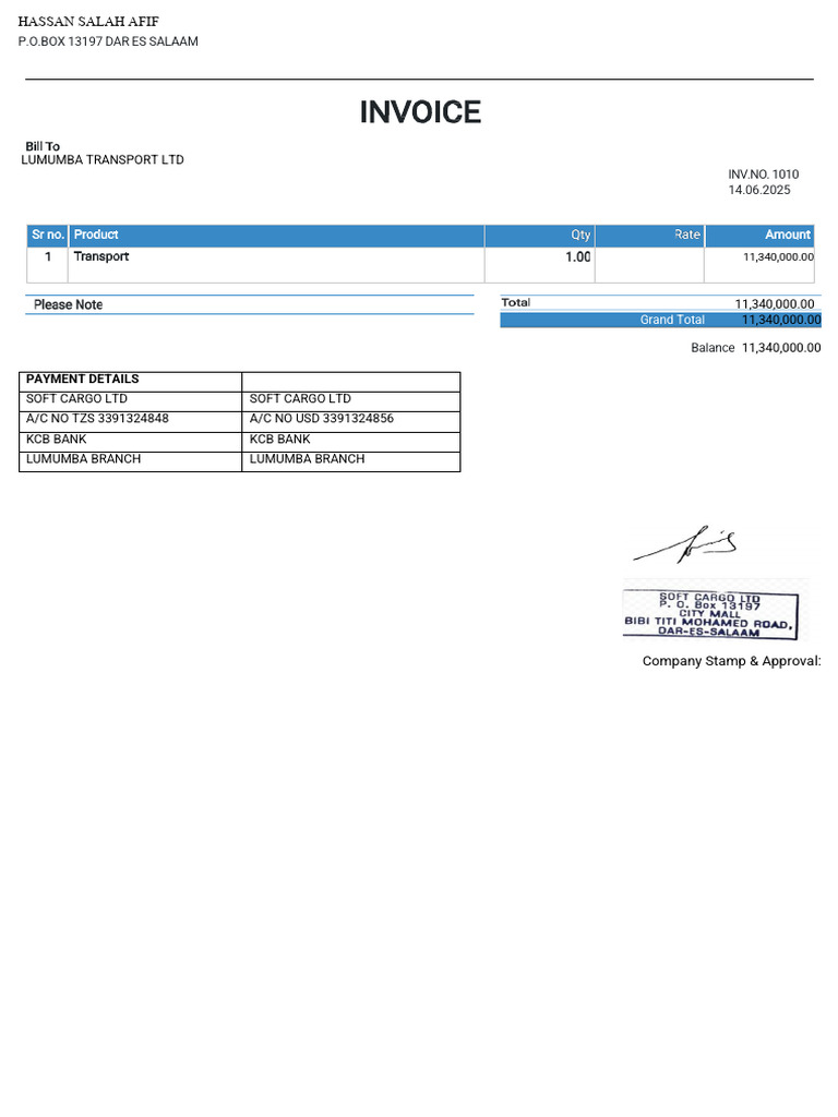 Lumumba Trans Invoice | PDF