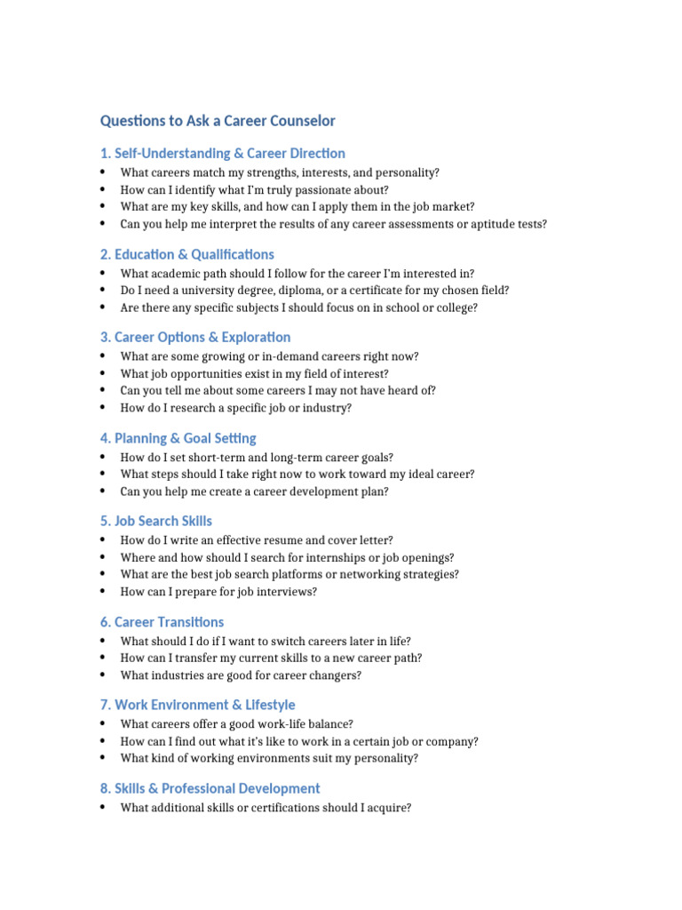 Essential Questions for Career Counseling | PDF