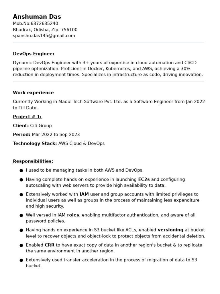 Anshuman Das - Devops - RESUME | PDF | Cloud Computing | Amazon Web Services