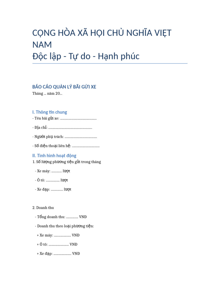 Bao Cao Quan Ly Bai Gui Xe | PDF