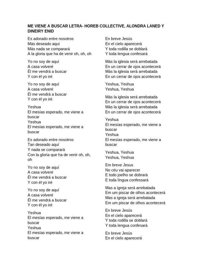Me Viene A Buscar Letra - Horeb Collective, Alondra Laned y Dineiry ...