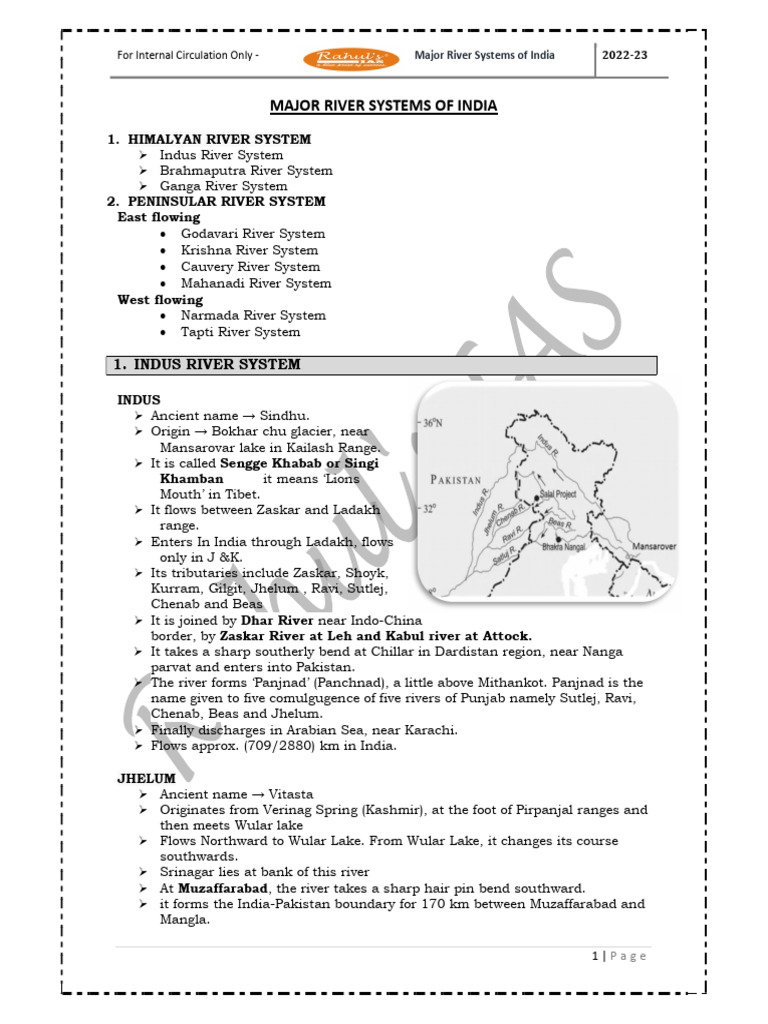 Major River System of India | PDF | Indus River | Morphology