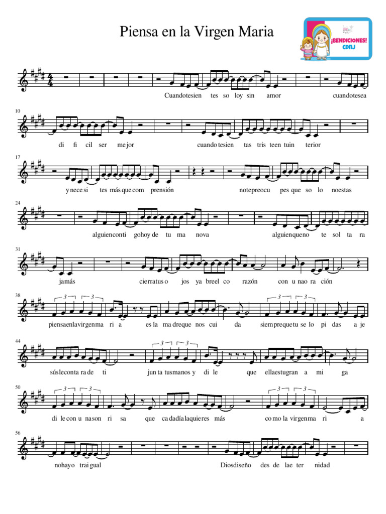 LETRA Piensa en La Virgen Maria | PDF