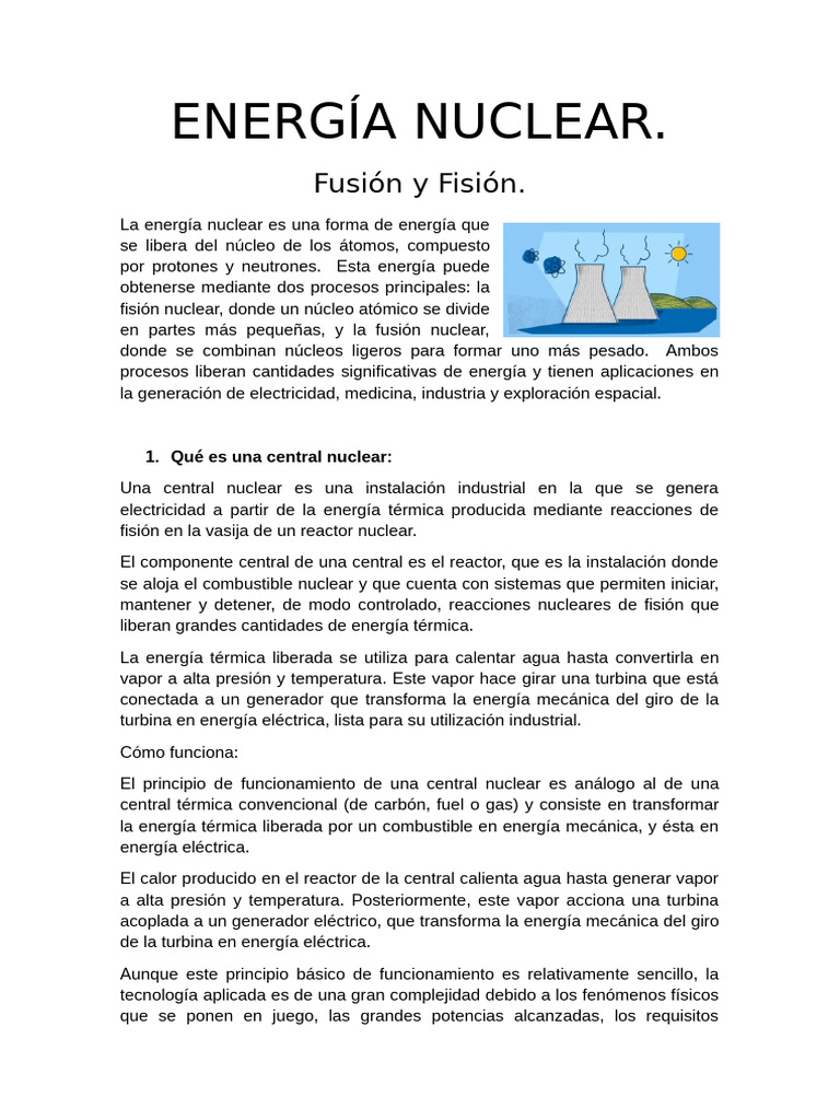 Energía Nuclear: Fisión y Fusión Explicadas | PDF | La energía nuclear ...