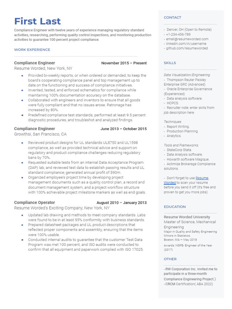 Compliance Engineer - Template 10 | PDF | Regulatory Compliance | Business