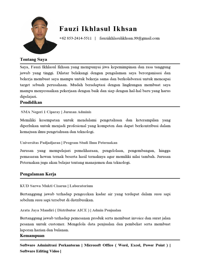 CV Fauzi Ikhlasul Ikhsan | PDF