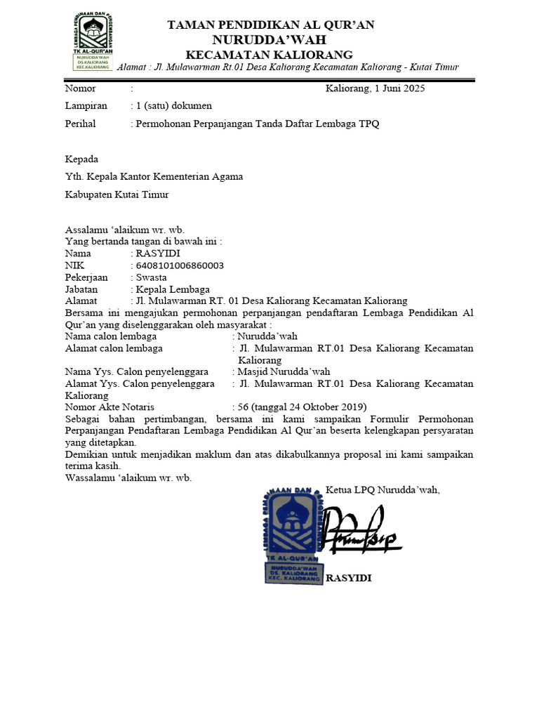 1.proposal Perpanjangan Ijin Op 2025 | PDF
